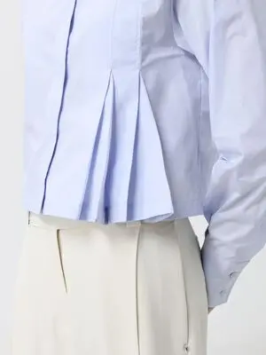 Sportmax Cotton Shirt With Pleated Detail - Gnawed Blue
