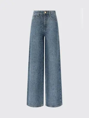 SELF-PORTRAIT Denim Wide-leg Jeans With Crocodile Print