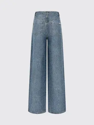 SELF-PORTRAIT Denim Wide-leg Jeans With Crocodile Print
