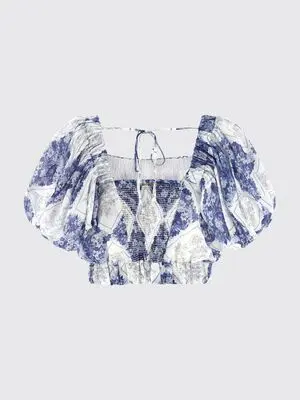 TWINSET Cropped Ramie Top With Floral Print - Blue