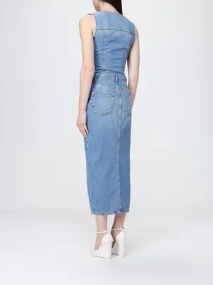 Liu Jo Sleeveless V-neck Denim Midi Dress With Button Detail