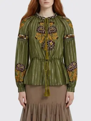 Valentino Garavani Silk Blouse With Lurex Thread Embroidery And Floral Pattern - Green