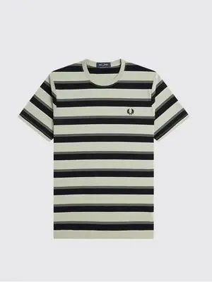 Fred Perry Striped Cotton T-shirt With Logo - Green