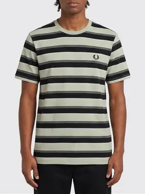 Fred Perry Striped Cotton T-shirt With Logo - Green