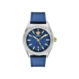 Versace V Code Gmt Leather Watch - Silver