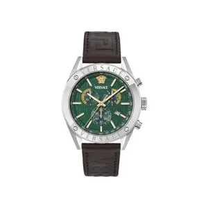 Versace Athletic Chrono Watch With Leather Strap - Silver
