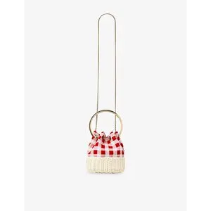 JIMMY CHOO Bon Bon Gingham Top-handle Bag - Ruby Red Mix/natural