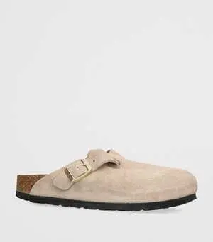 BIRKENSTOCK Suede Boston Clogs - Beige