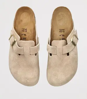 BIRKENSTOCK Suede Boston Clogs - Beige