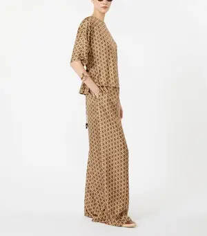 Max Mara Silk Printed Drawstring Trousers - Beige