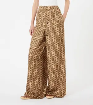 Max Mara Silk Printed Drawstring Trousers - Beige