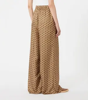 Max Mara Silk Printed Drawstring Trousers - Beige