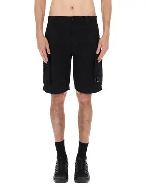 C.P. COMPANY C. P. Company Logo Patch Cargo Shorts - Black