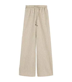 Max Mara Cotton-silk Stripe Drawstring Trousers - Beige