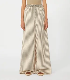 Max Mara Cotton-silk Stripe Drawstring Trousers - Beige