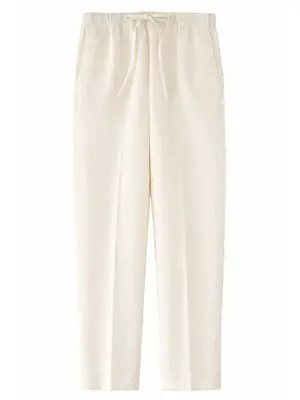 120% Lino Linen Trousers With Drawstring - Powder