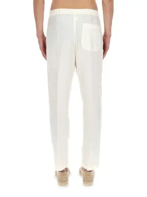 120% Lino Linen Trousers With Drawstring - Powder