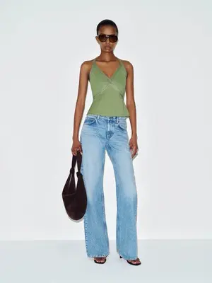 REFORMATION Monica Lace Trim Top - Green