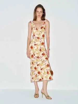 REFORMATION Teleia Polka Dot Ruffled Midi Dress - Multi