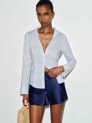 REFORMATION Raya Fitted Voile Shirt - Blue