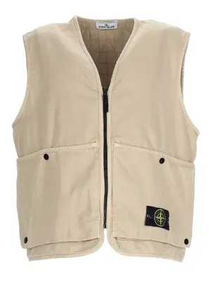 Stone Island Oversize Gilet With Logo Patch - Beige