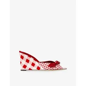JIMMY CHOO Livi 85 Gingham Woven Wedge Heels - Ruby Red Mix