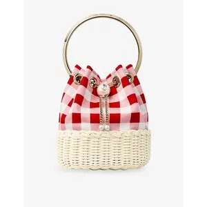 JIMMY CHOO Bon Bon Gingham Top-handle Bag - Ruby Red Mix/natural