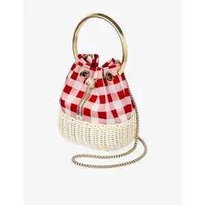 JIMMY CHOO Bon Bon Gingham Top-handle Bag - Ruby Red Mix/natural