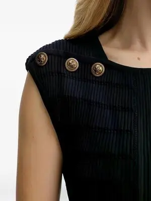 Guess Button-embellished Ribbed Top - Blue