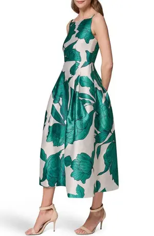Donna Karan New York Floral Mikado Fit & Flare Gown