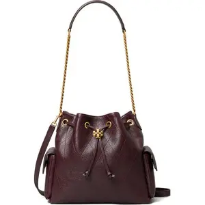 Tory Burch Charlie Quilted Leather Drawstring Shoulder Bag - Vintage Bordeaux