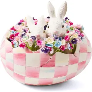MACKENZIE-CHILDS Bubblegum Check Peekaboo Bunny Egg Figurine - Pink