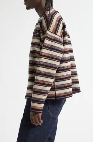 WASTE YARN PROJECT Matt Space Dyed Stripe Shirt Jacket
