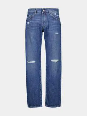 Dolce & Gabbana Classic Cotton Jeans With Logo Tag - Blue