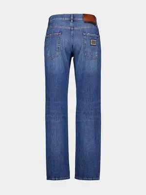 Dolce & Gabbana Classic Cotton Jeans With Logo Tag - Blue