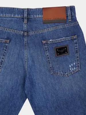 Dolce & Gabbana Classic Cotton Jeans With Logo Tag - Blue