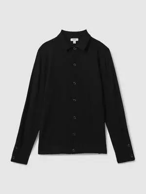 REISS Forbes Merino Wool Button-through Cardigan - Black