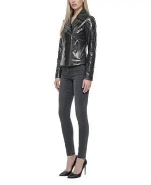 Gorski Metis Suede Python Printed Moto Zip Jacket
