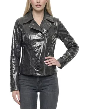Gorski Metis Suede Python Printed Moto Zip Jacket