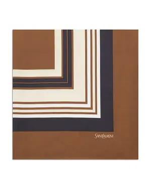 Saint Laurent Square Scarf In Square Silk Twill - Brown/beige And Navy Blue