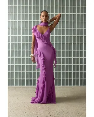 DE LA VALI Mayara Ruffle Maxi Dress - Magenta