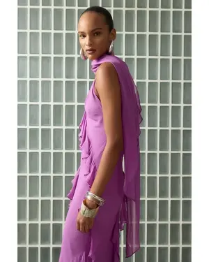 DE LA VALI Mayara Ruffle Maxi Dress - Magenta