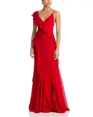 DE LA VALI Mayara Ruffle Maxi Dress Ruby Red