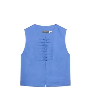 Mint Velvet Linen Military Detail Top - Blue