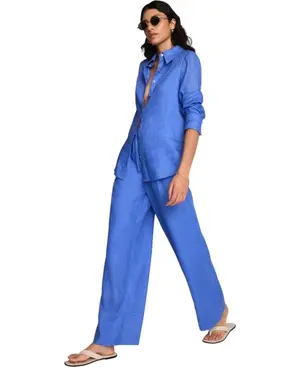 Mint Velvet Linen Wide Leg Trousers - Blue