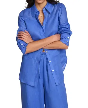 Mint Velvet Linen Button-down Shirt With Sheer Panels - Blue
