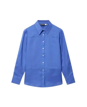 Mint Velvet Linen Button-down Shirt With Sheer Panels - Blue