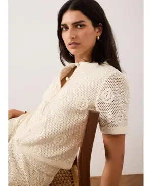 Mint Velvet Cotton Sequin Floral Crochet Top