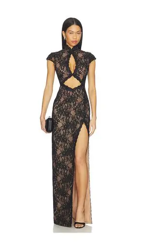 SAU LEE Moira Lace Maxi Dress - Black