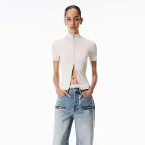 Alexander Wang Rashguard Mock Neck Top Ivory